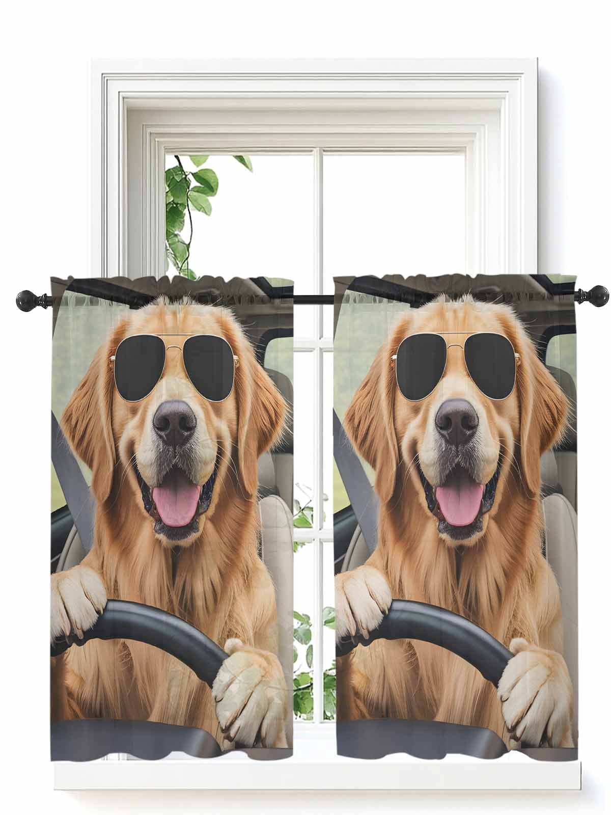 Funny Dog Print Curtains 45 Inch Length, Sheer Curtains for Bedroom ...