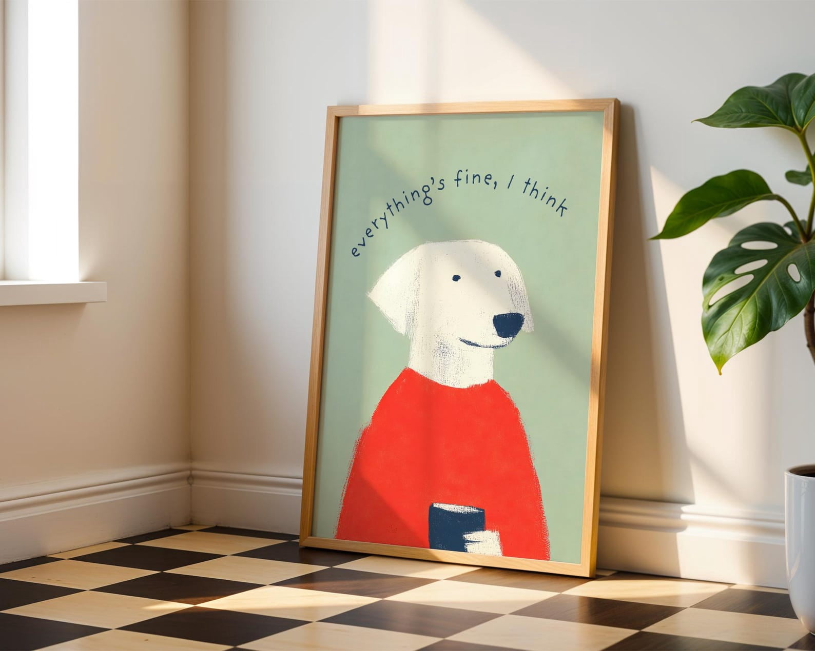 Funny Dog Print â€“ "Everythingâ€™s Fine, I Think" Wall Art, White Dog ...