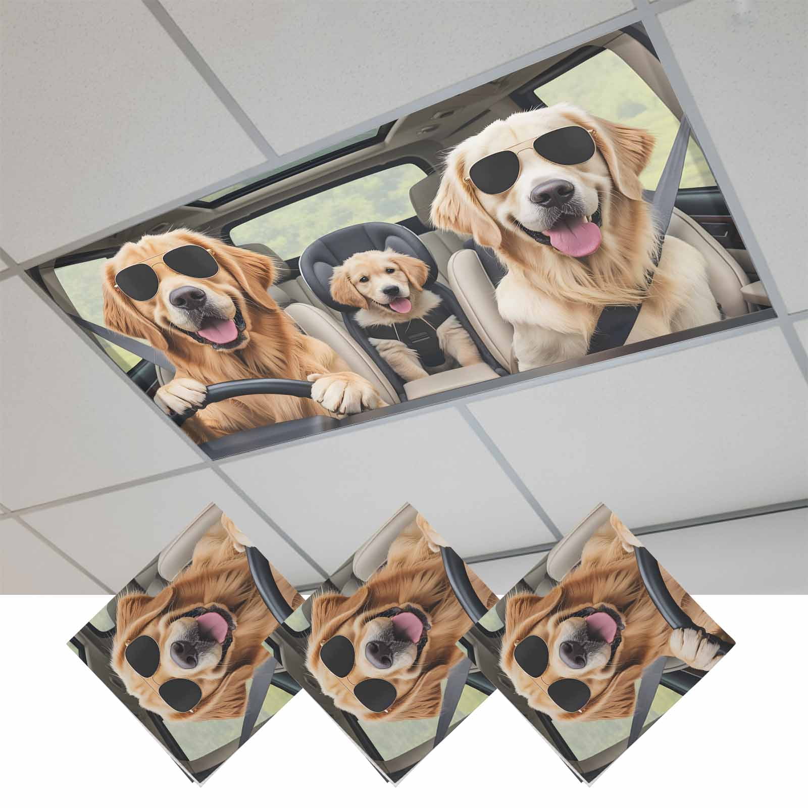 Funny Dog Print Magnetic Fluorescent Light Covers for Ceiling Lights 2 ...