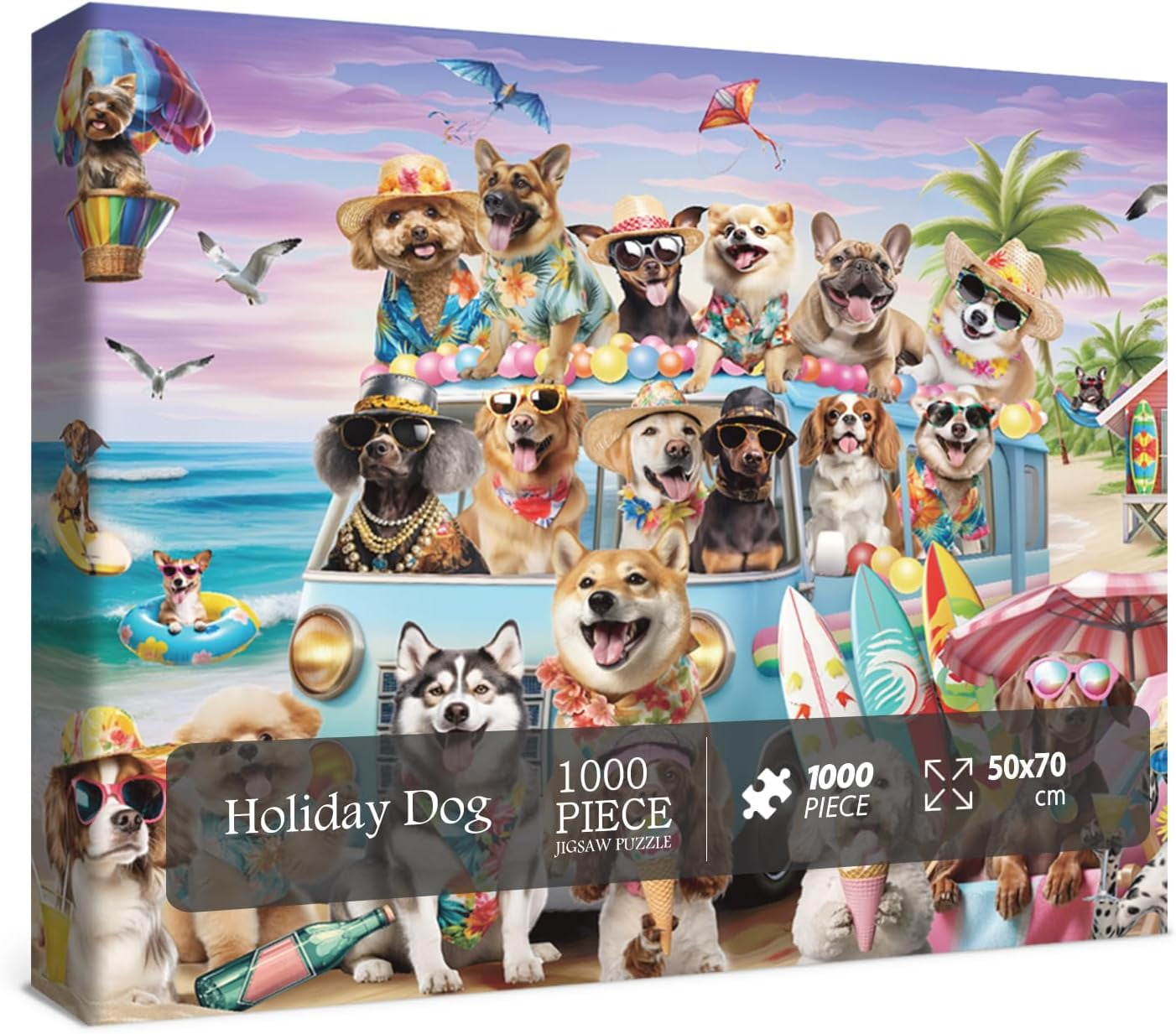 Funny Dog Puzzle Beach Dogs Puzzles 1000 Pieces for Adults 29.5" x 19.7 ...