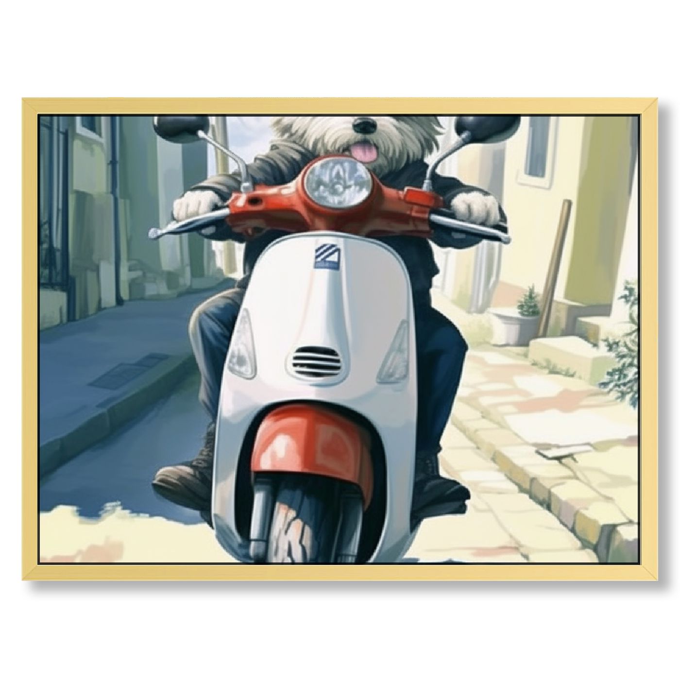 Funny Dog Riding MopedUnframed Wall Art Print - Cute Cheerful Animal ...