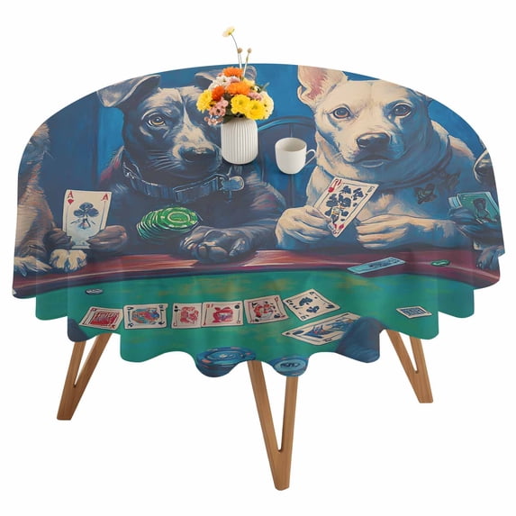 Funny Dog Round Tablecloth 54 inches Dogs Playing Poker Playing Cards ...