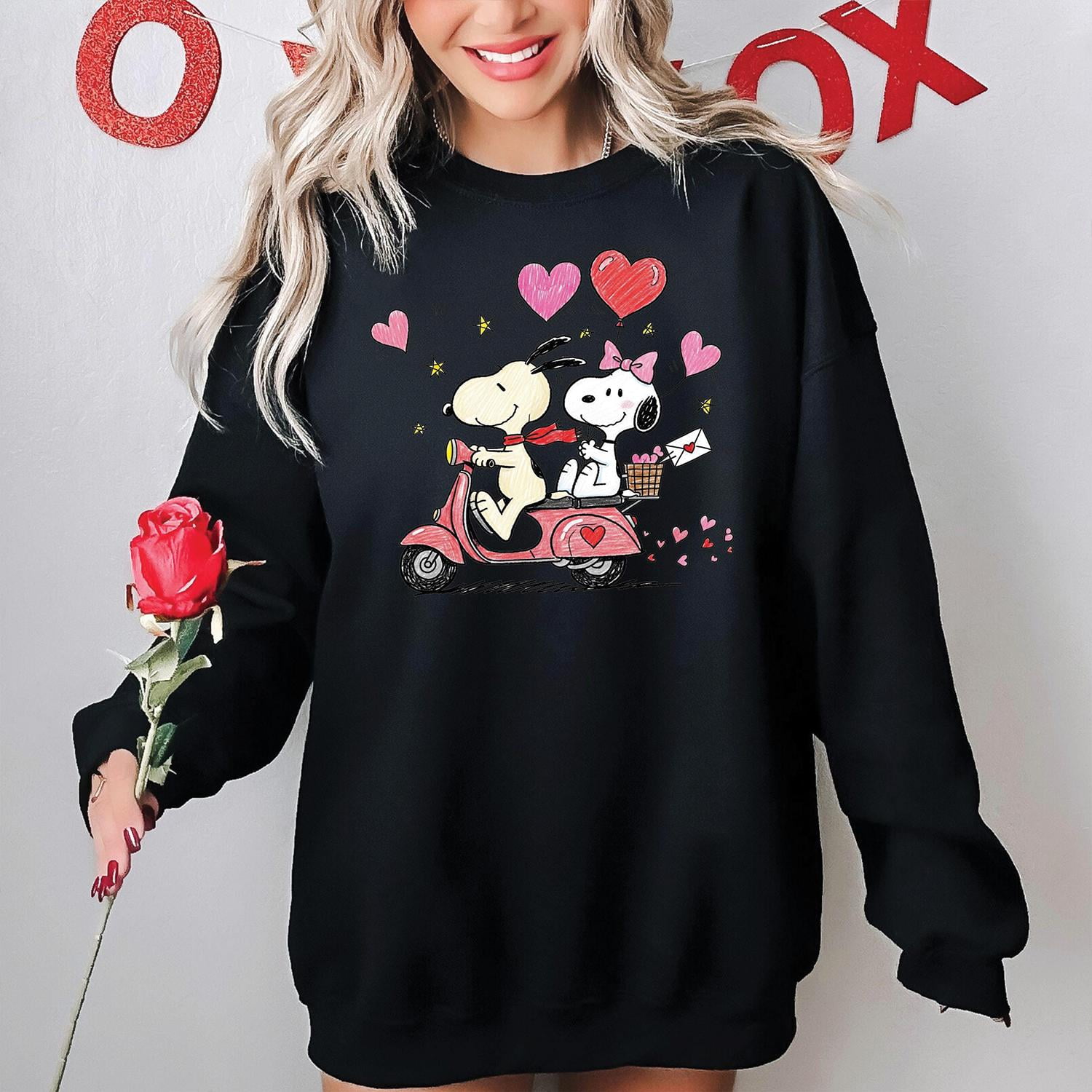 Funny Dog Scooter Ride Valentine Sweatshirt, Love Hearts Cartoon Couple ...