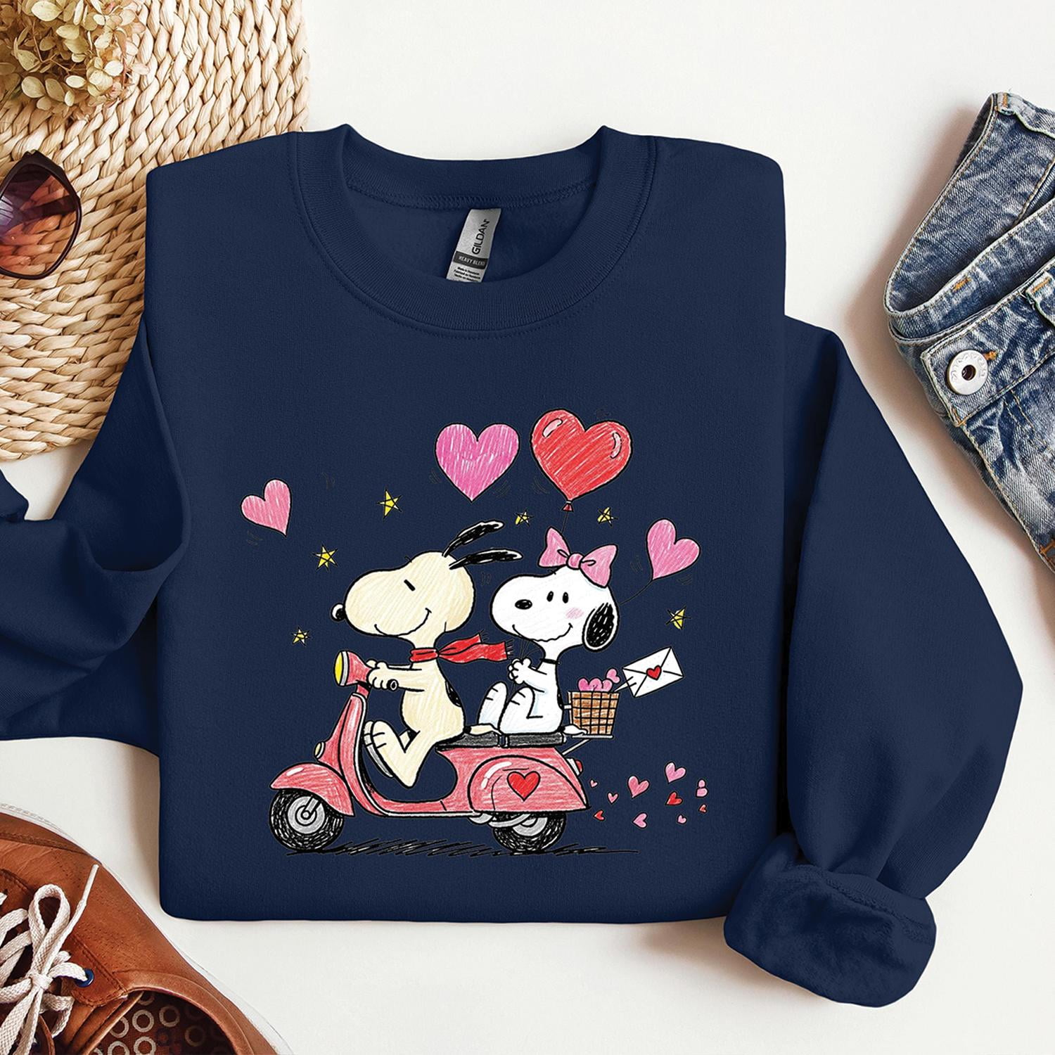 Funny Dog Scooter Ride Valentine Sweatshirt, Love Hearts Cartoon Couple ...