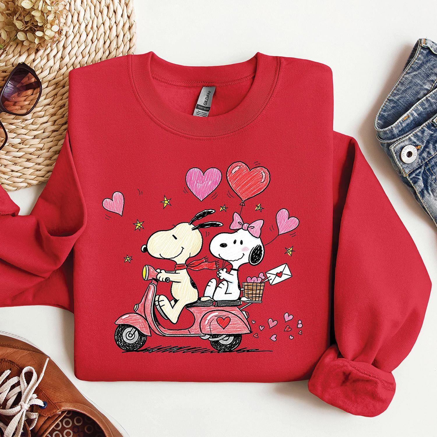 Funny Dog Scooter Ride Valentine Sweatshirt, Love Hearts Cartoon Couple ...
