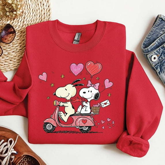 Funny Dog Scooter Ride Valentine Sweatshirt, Love Hearts Cartoon Couple ...