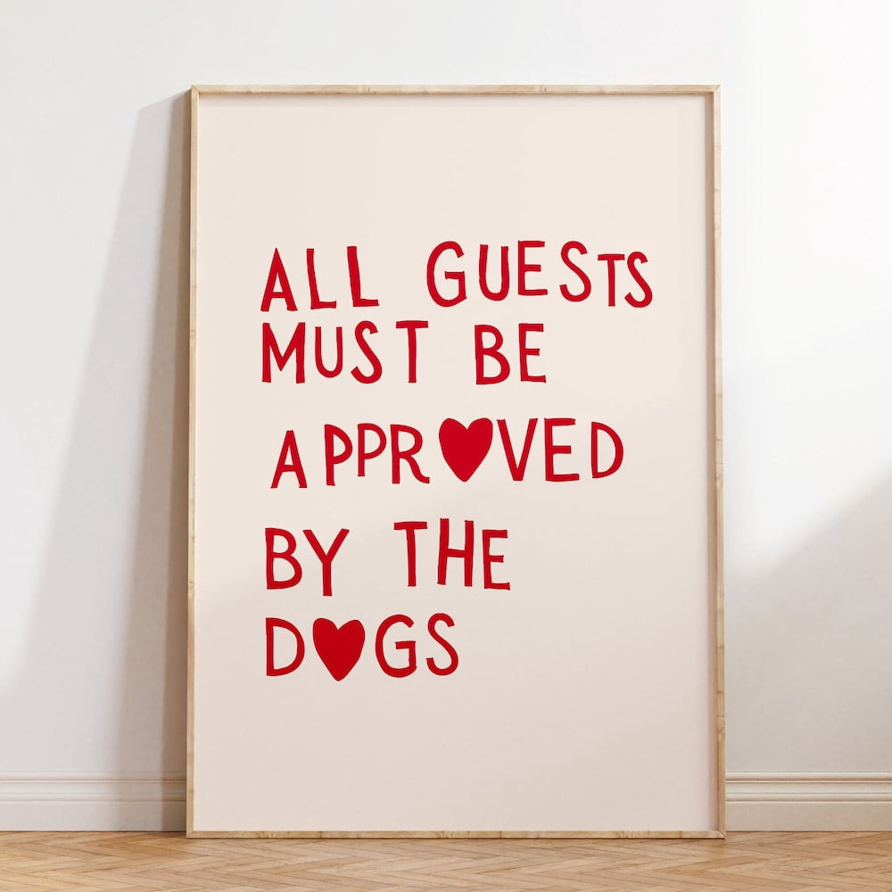 Funny Dog Typography Print: Red Heart Trendy Wall Art UNFRAMED PAPER ...