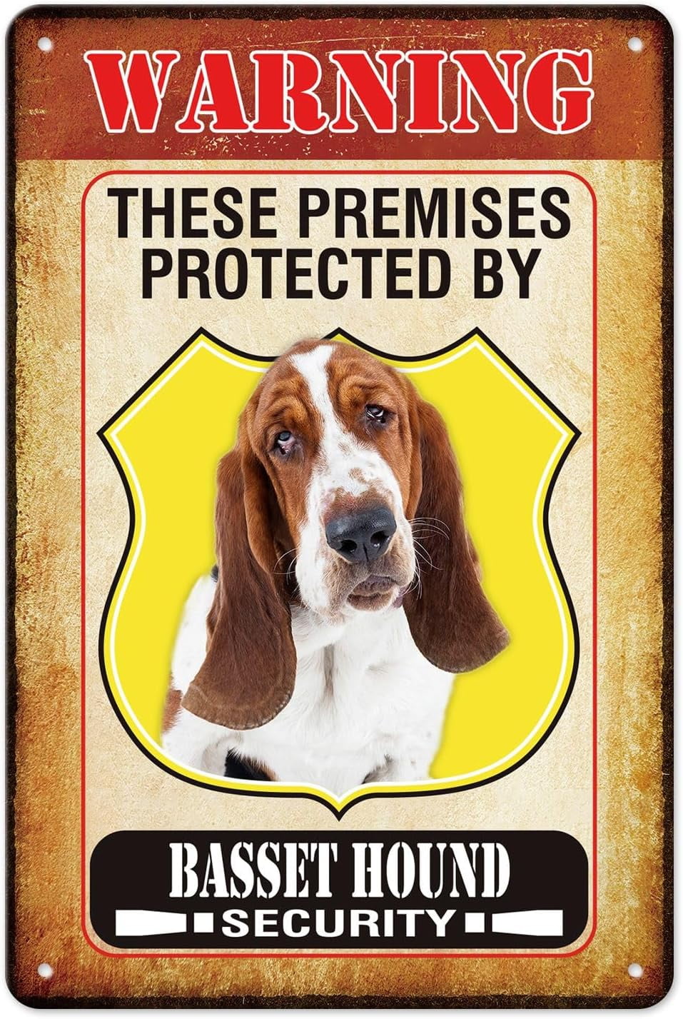 Funny Dog Warning Metal Sign These Premises Protected by Basset Hound ...