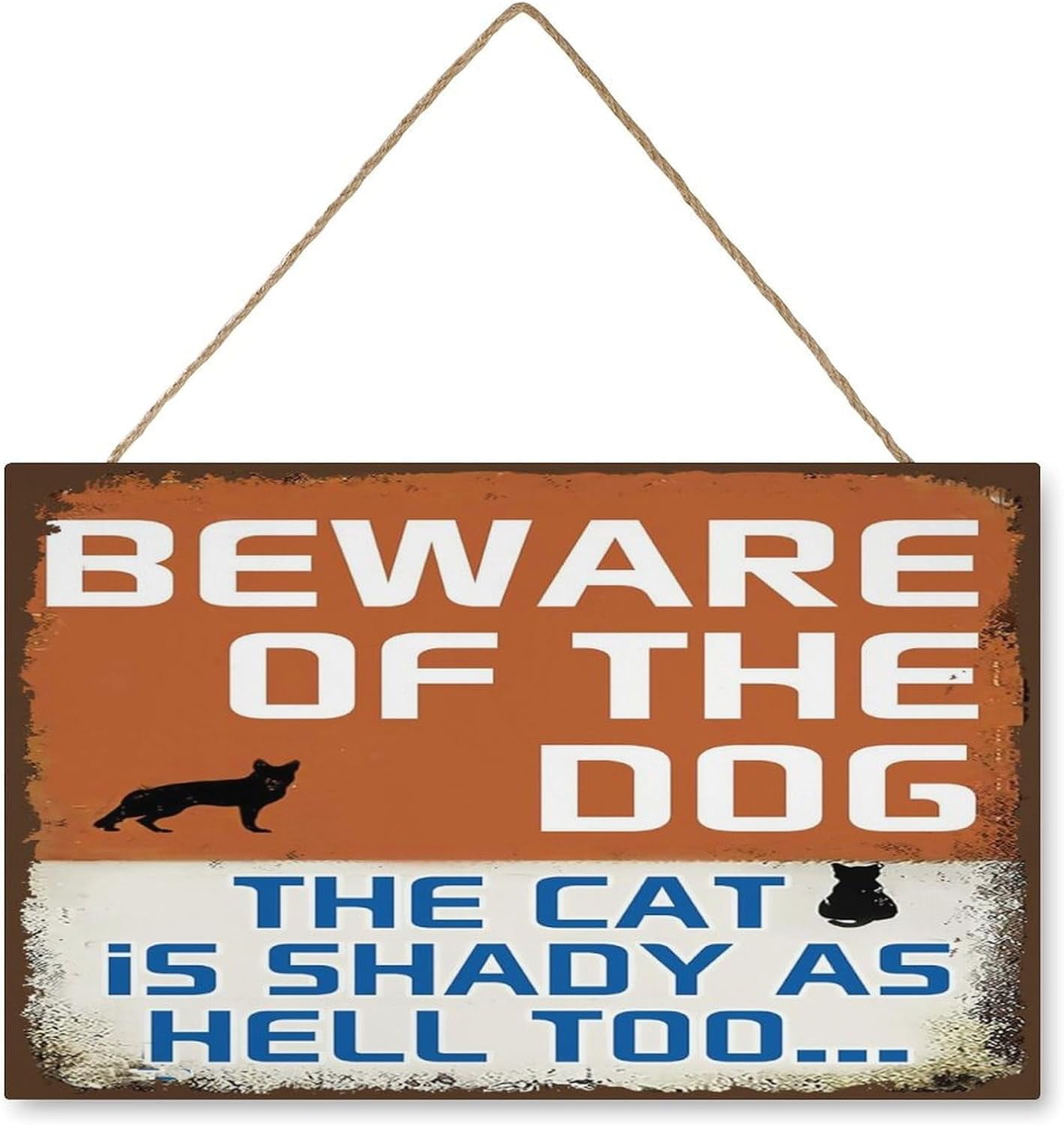 Funny Dog Warning Wood Signs Decors Beware Of Dog The Cat Hanging Wood ...