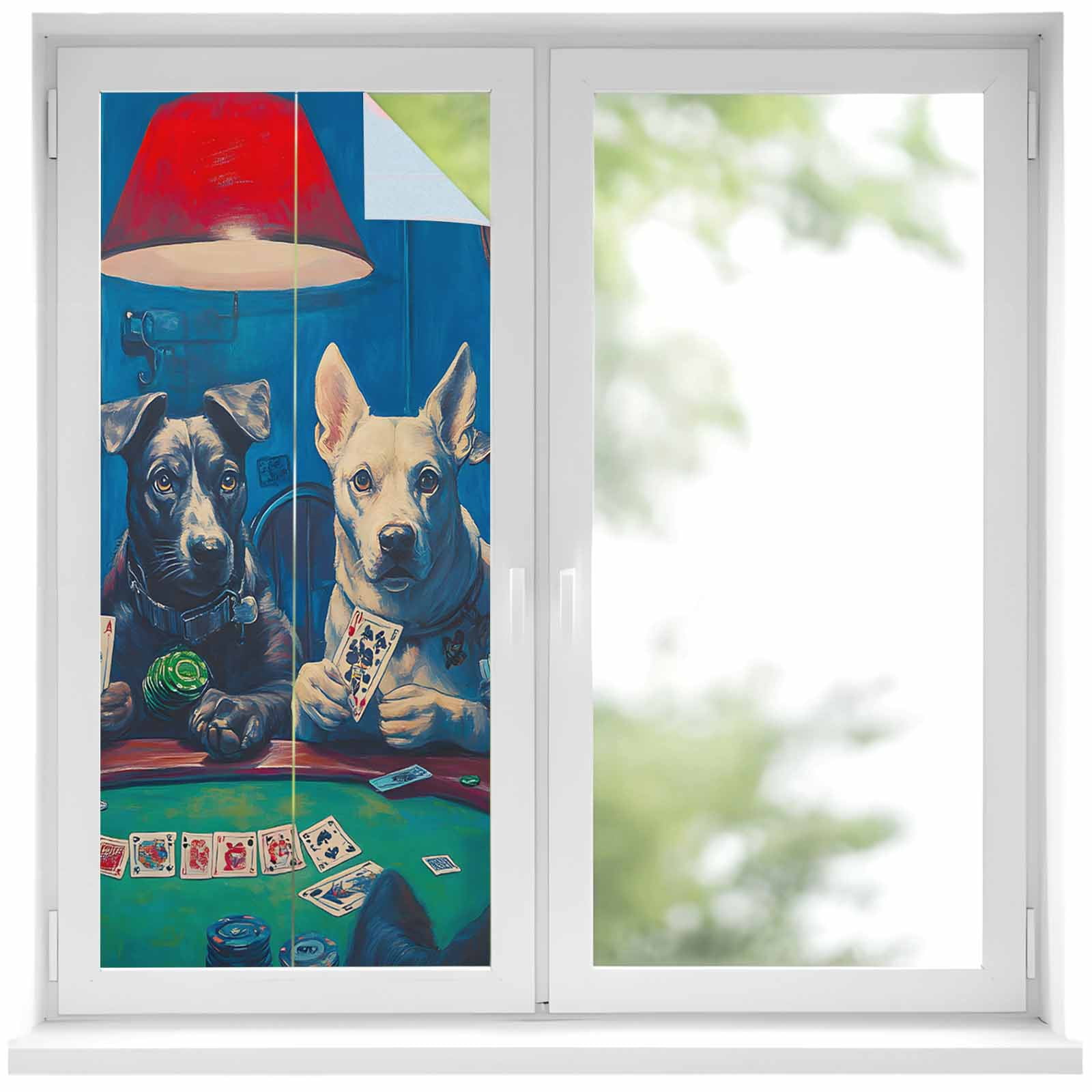 Funny Dog Window Privacy Film Dogs Playing Poker Playing Cards Retro ...