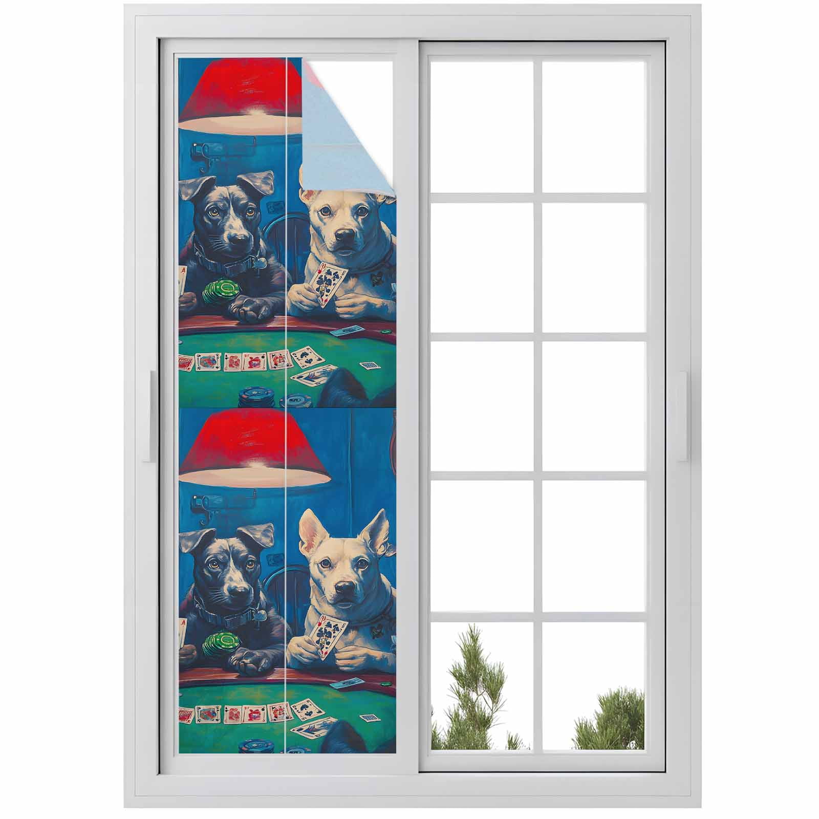 Funny Dog Window Privacy Film Dogs Playing Poker Playing Cards Retro ...