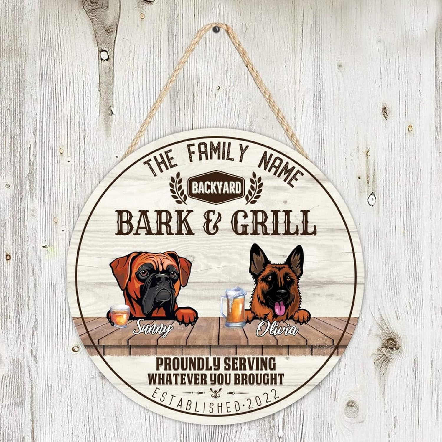 Funny Dog Wood Pallet Sign Bark and Grill Custom Round Wood Plank ...