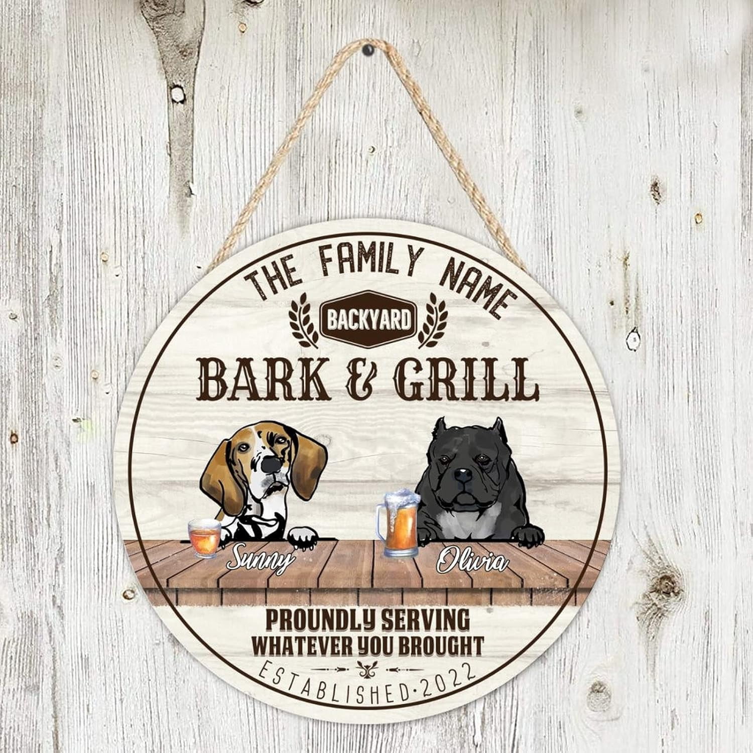 Funny Dog Wooden Pallet Sign Plaque Bark And Grill Personalized Round ...