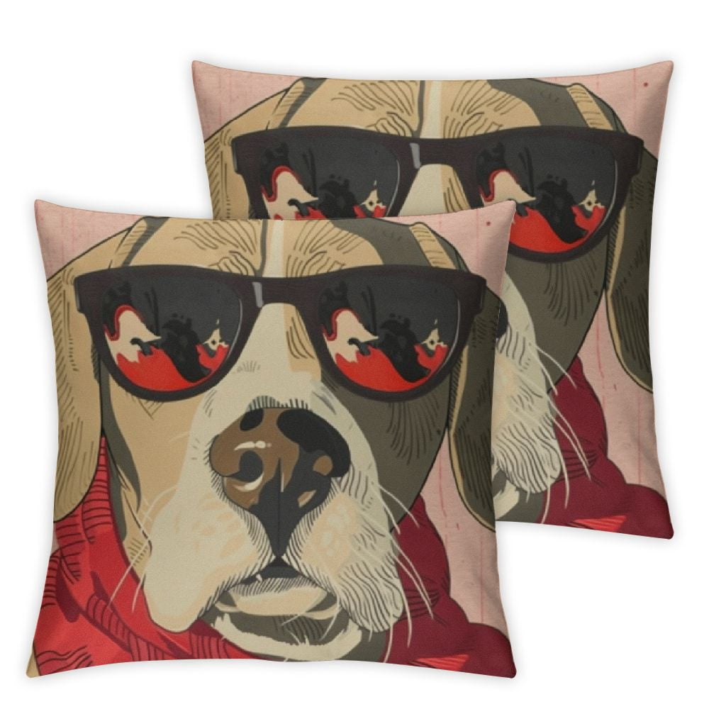 Funny Dog with Sunglasses Throw Pillow Covers Double-Sided Cushion ...