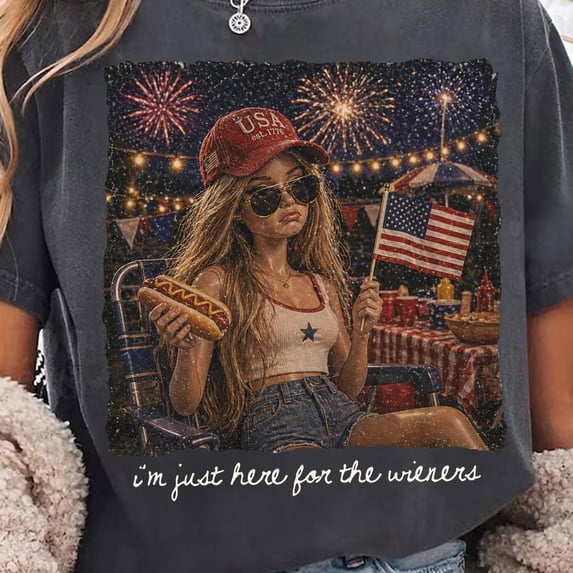 Funny Doll Face 4th of July Shirt Just Here For the Wieners Tshirt ...
