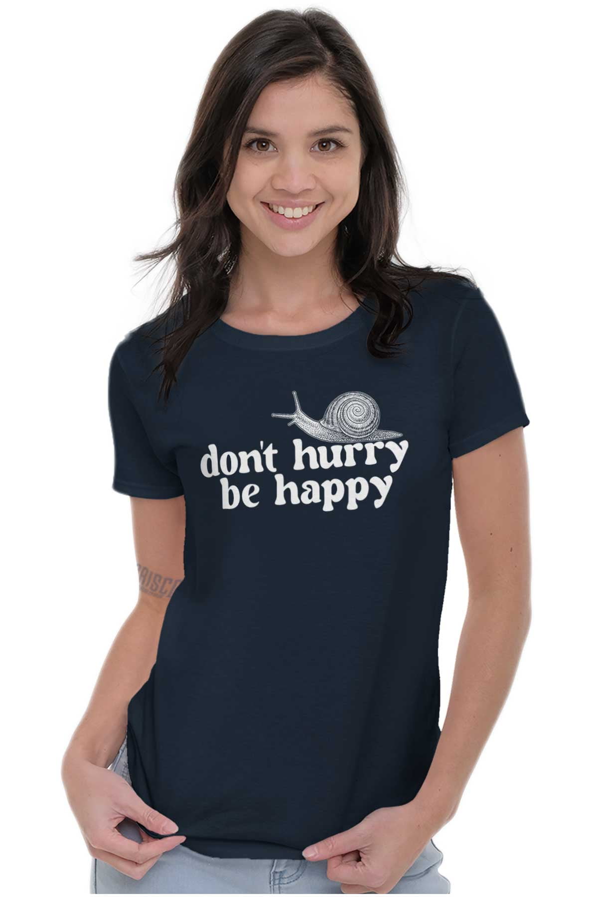 Funny Don't Hurry Be Happy Snail Joke Women's T Shirt Ladies Tee Brisco ...