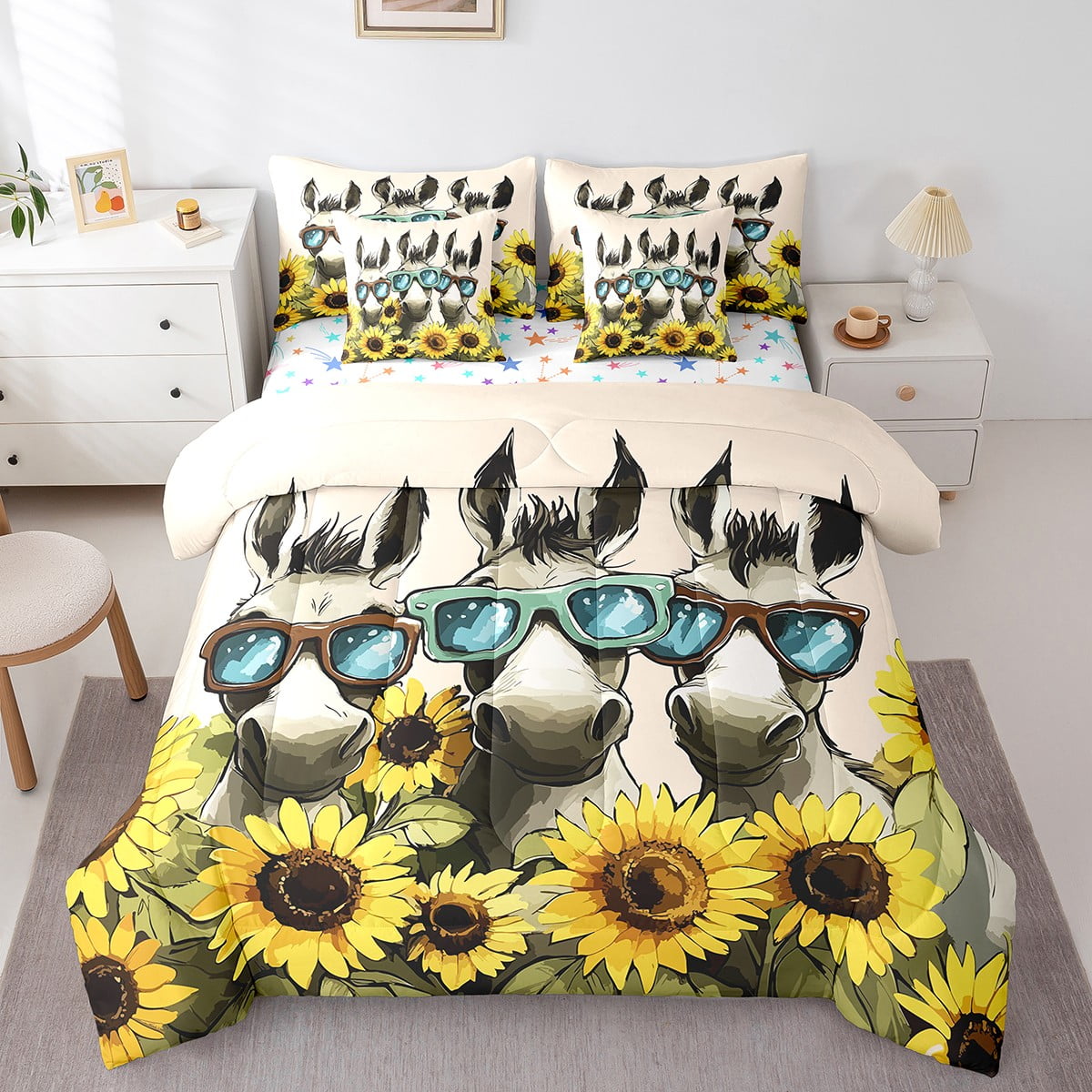 Funny Donkey 7 Pieces Bedding Set Full,Rustic Farmhouse Animal Cool ...