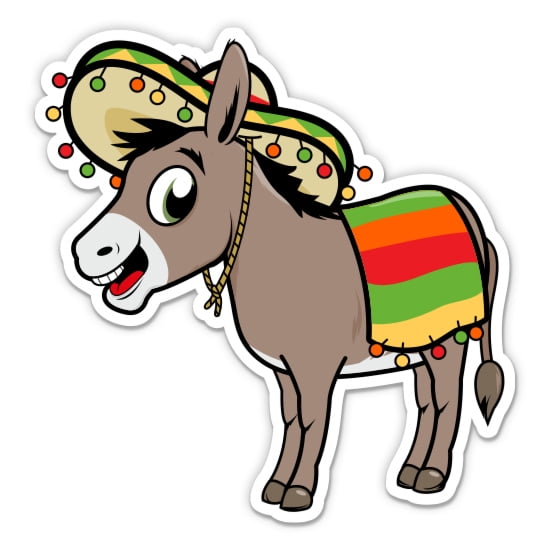 Funny Donkey Cute Mexican Burro - 3" Vinyl Sticker - For Car Laptop ...