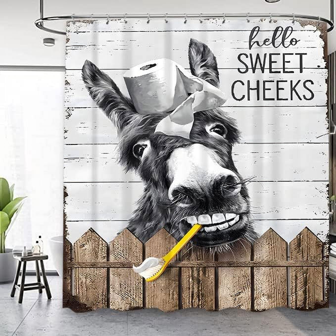Funny Donkey Farmhouse Shower Curtain 60Wx72L Inch Rustic Western Retro ...