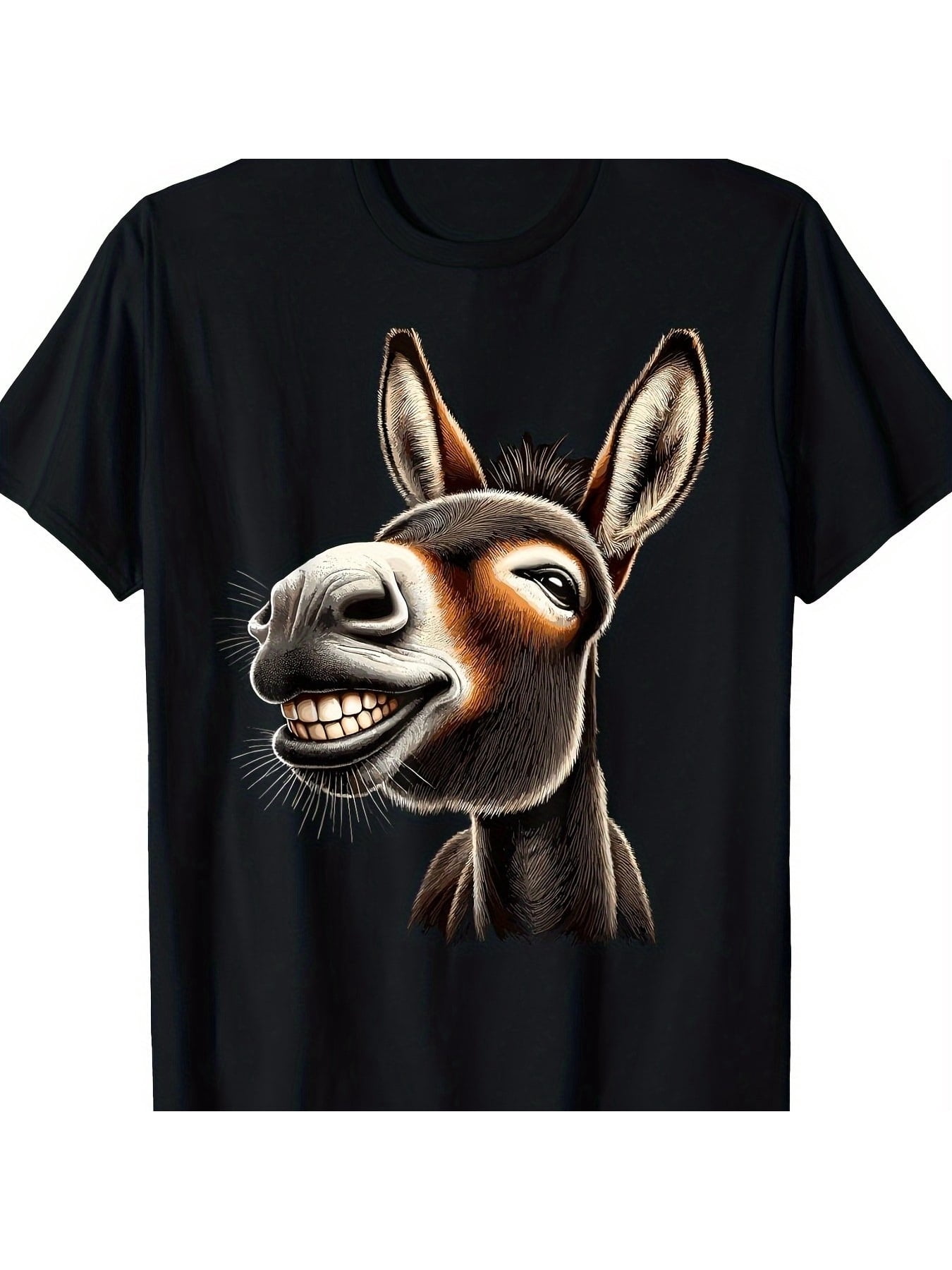 [Funny Donkey Print Tee] Black Cotton Funny Little Donkey Print T ...
