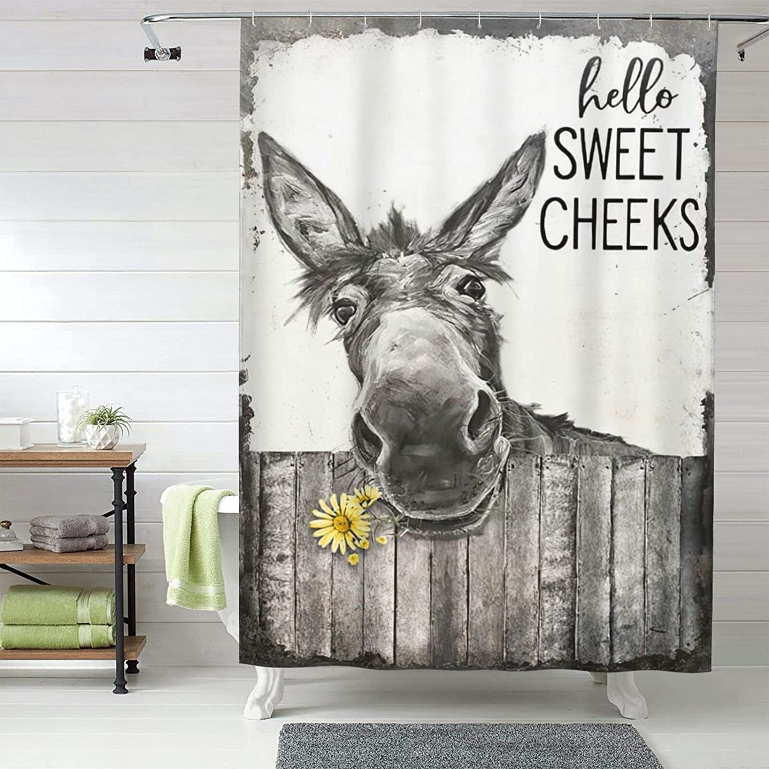 Funny Donkey Shower Curtain Rustic Floral Farmhouse Bathroom Shower ...