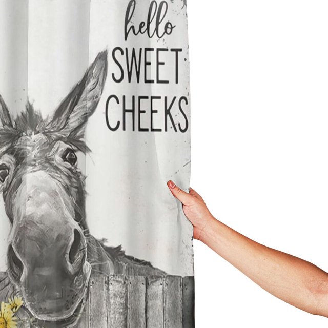 JOOCAR Funny Donkey Fabric Farm Shower Curtain, Rustic Floral, Black ...