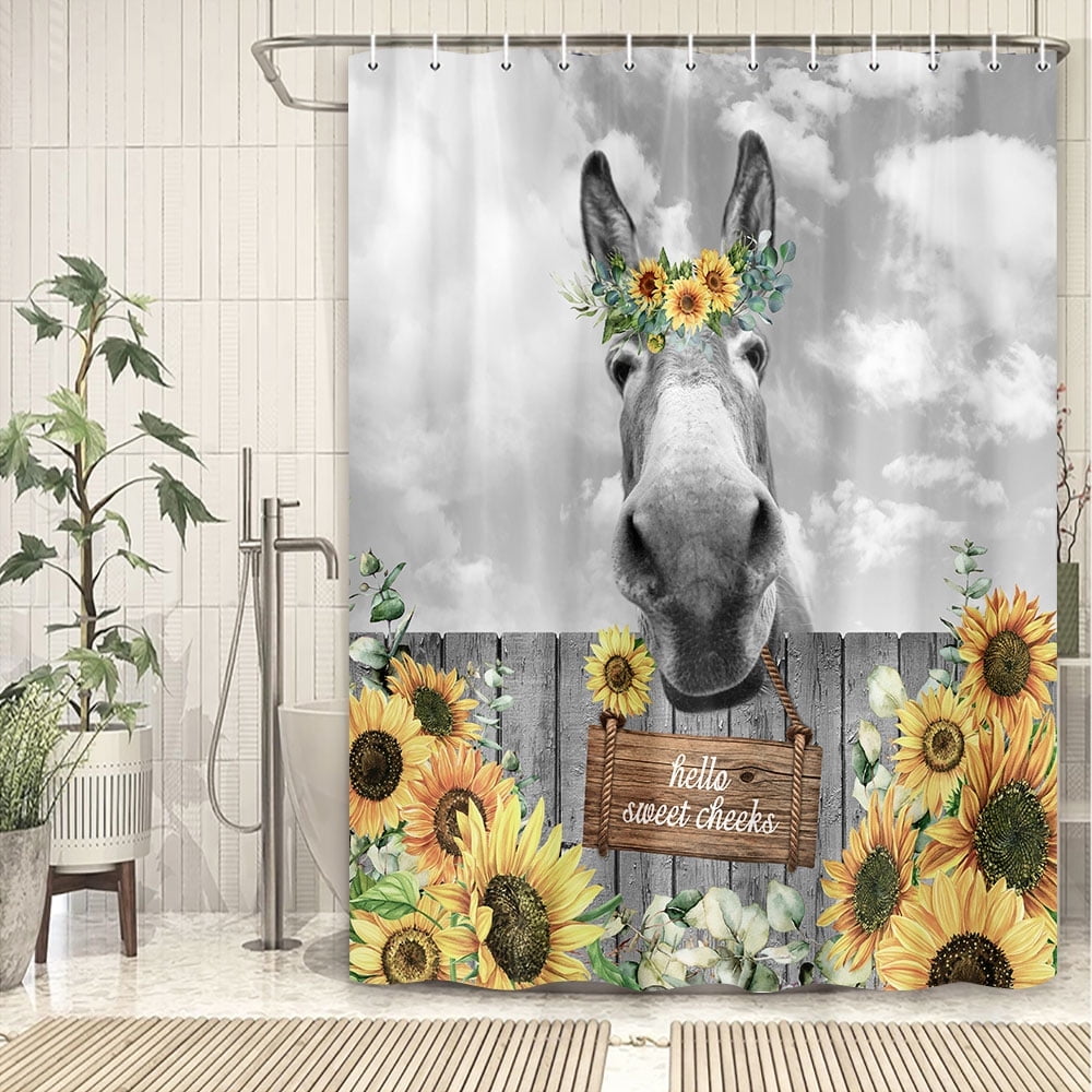 Funny Donkey Shower Curtains,Rustic Farmhouse Bathroom Curtains ...