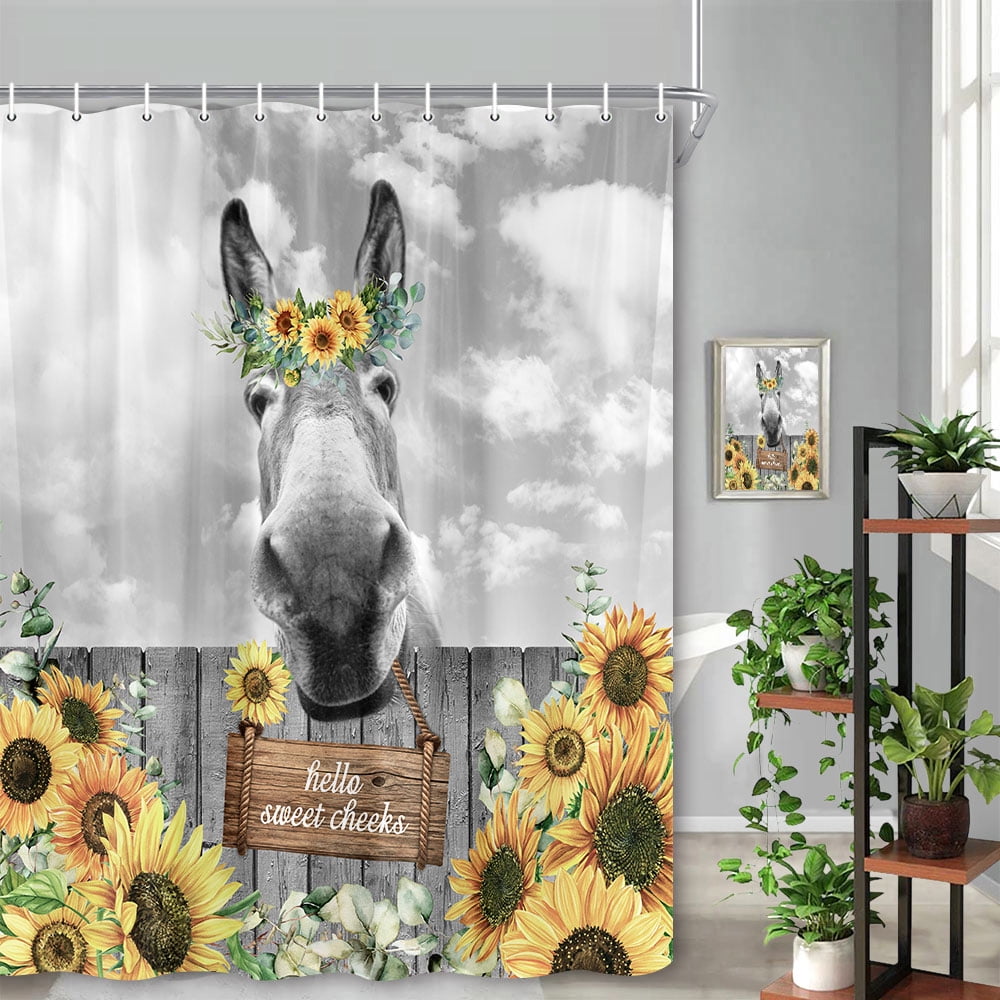 Funny Donkey Shower Curtains,Rustic Farmhouse Bathroom Curtains ...
