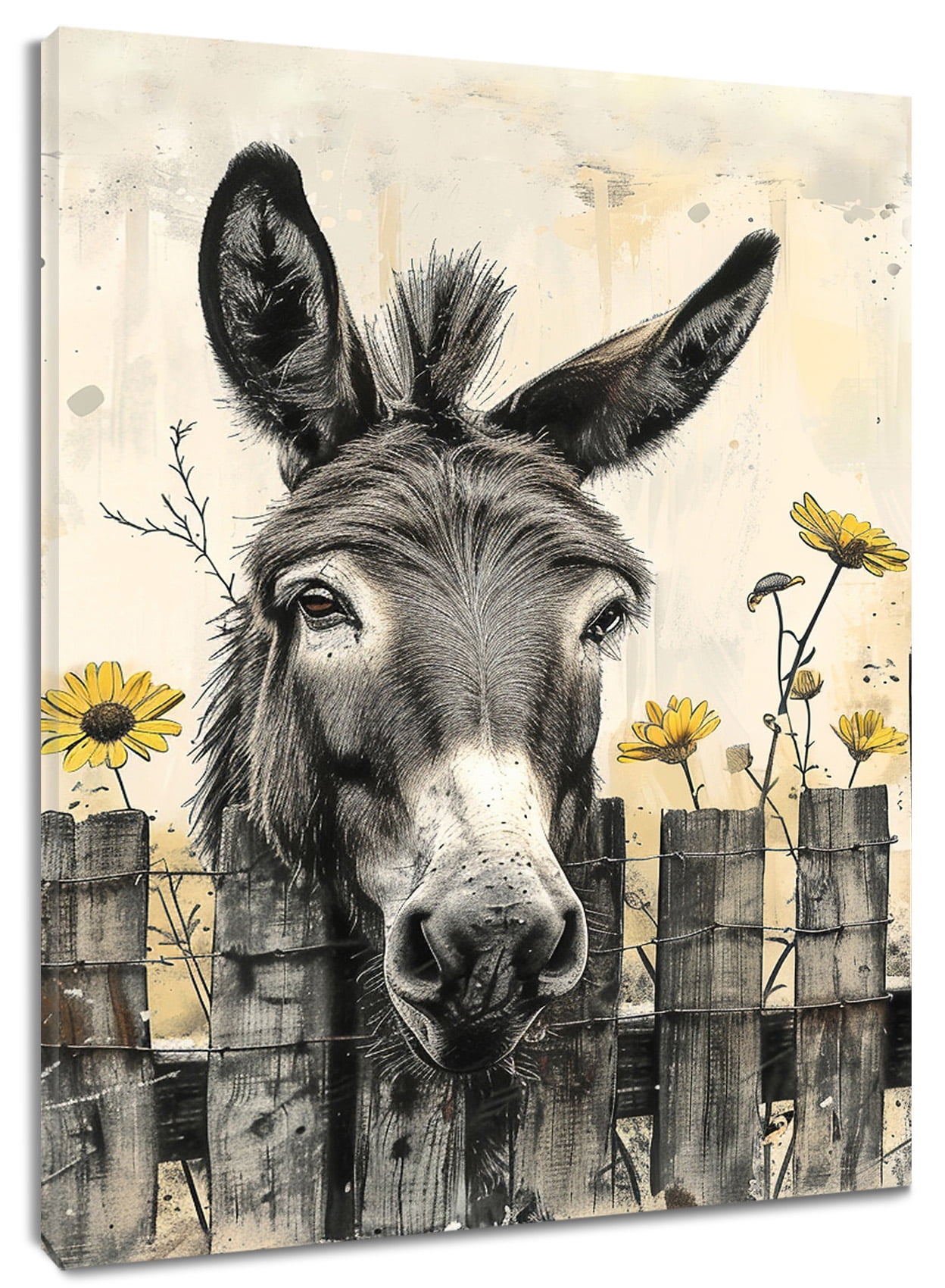 Funny Donkey Wall Art Brown Donkey and Yellow Sunflower Floral in Farm ...