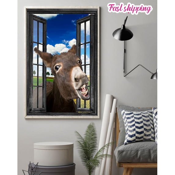 Funny Donkey Window Frame Poster Wall Art Vertical 16 x 24 Inch Poster ...