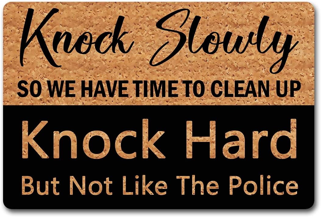 Funny DoorMat Knock Hard But Not Like The Police Indoor Floor Welcome ...