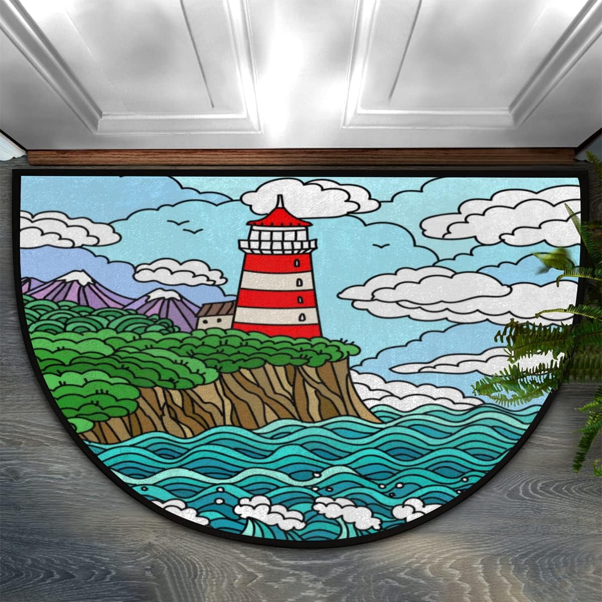 Funny Doormat Friends Landscape With Lighthouse Half Round Door Mat ...