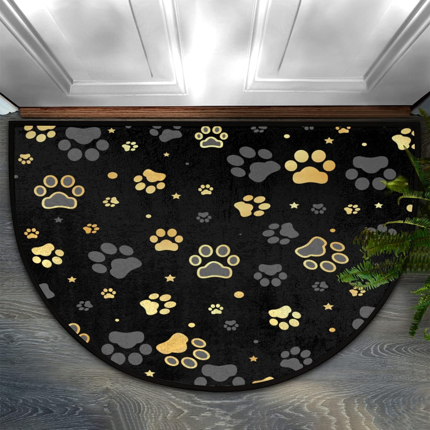 Funny Doormat Indoor Entrance Gold Yellow Dog Paw Print Half Round Door ...