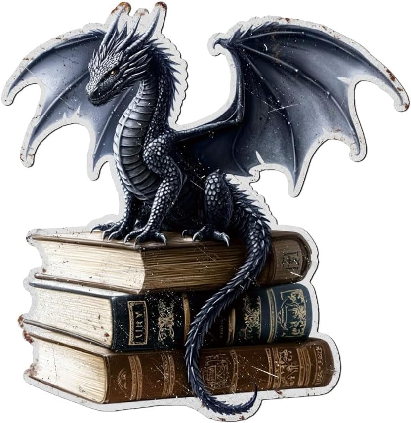 Funny Dragon Metal Tin Sign Dragons with Books Painting Art Wall Decor ...