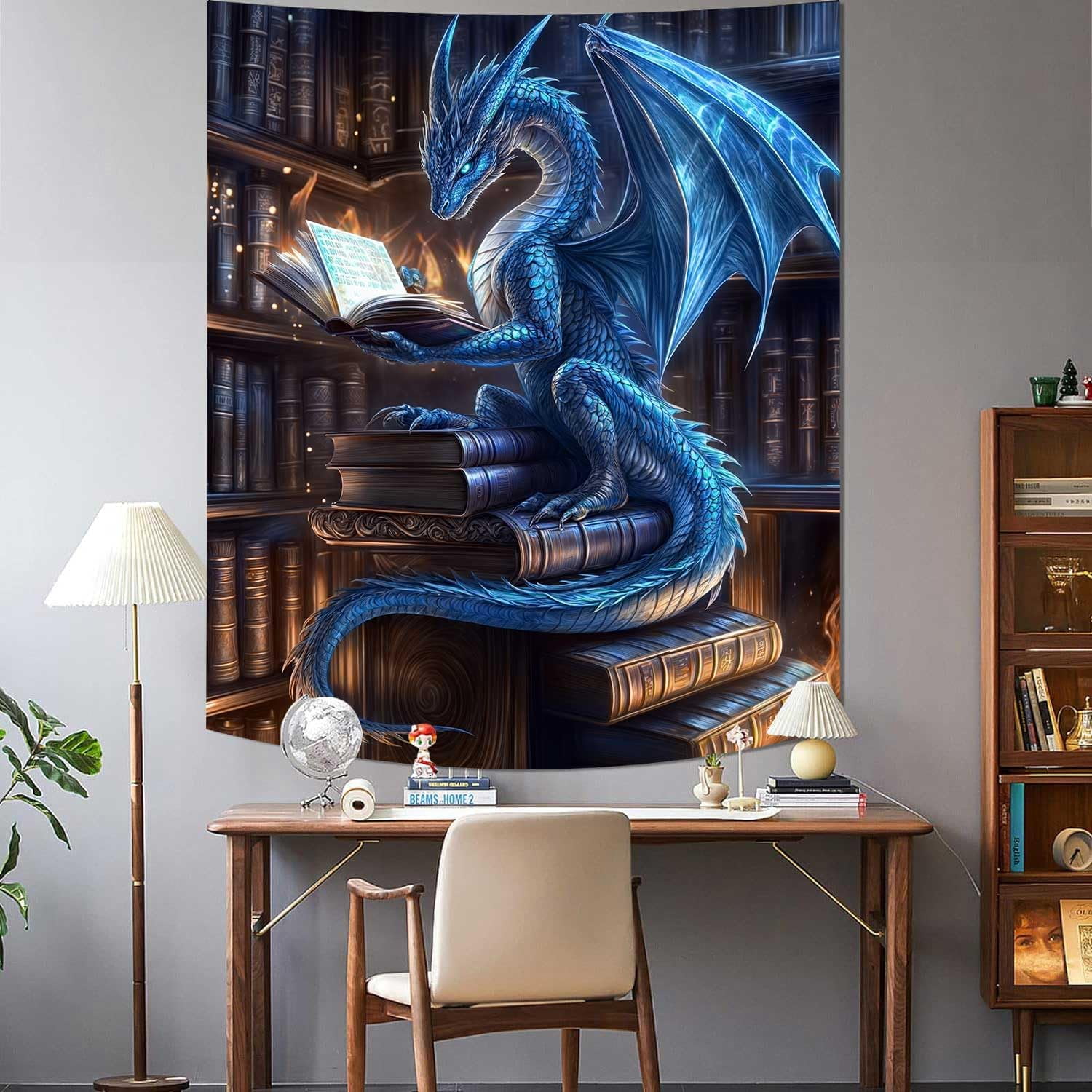 Funny Dragon Tapestry, Fantasy Animal Blue Dragon Tapestry Wall Hanging ...