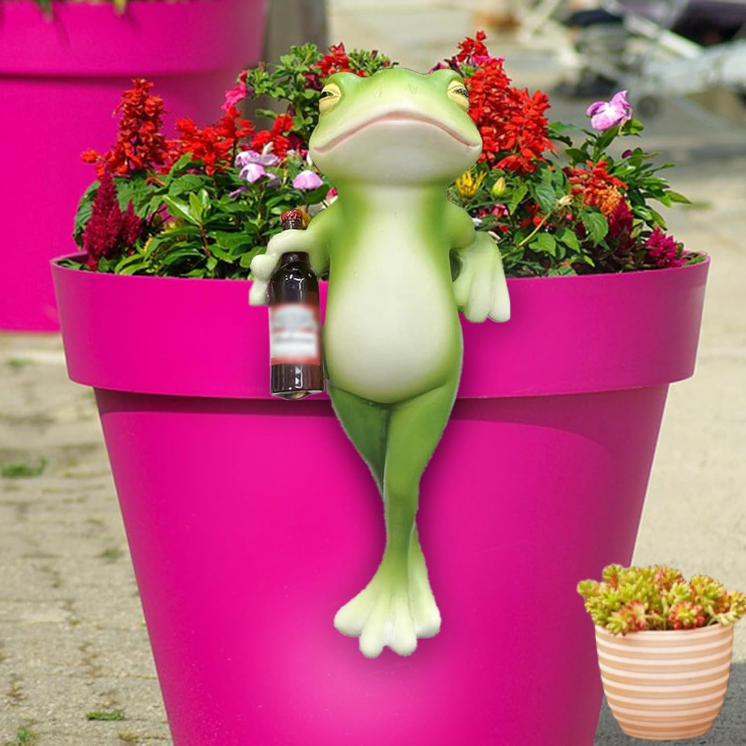 Funny Drinking Frog Statue, 2025 New Hanging Frogs Figurine Planter Pot ...