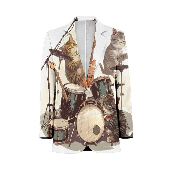 Funny Drummer Cat Drums Men Blazers Slim Clothing Summer Jacket Man ...
