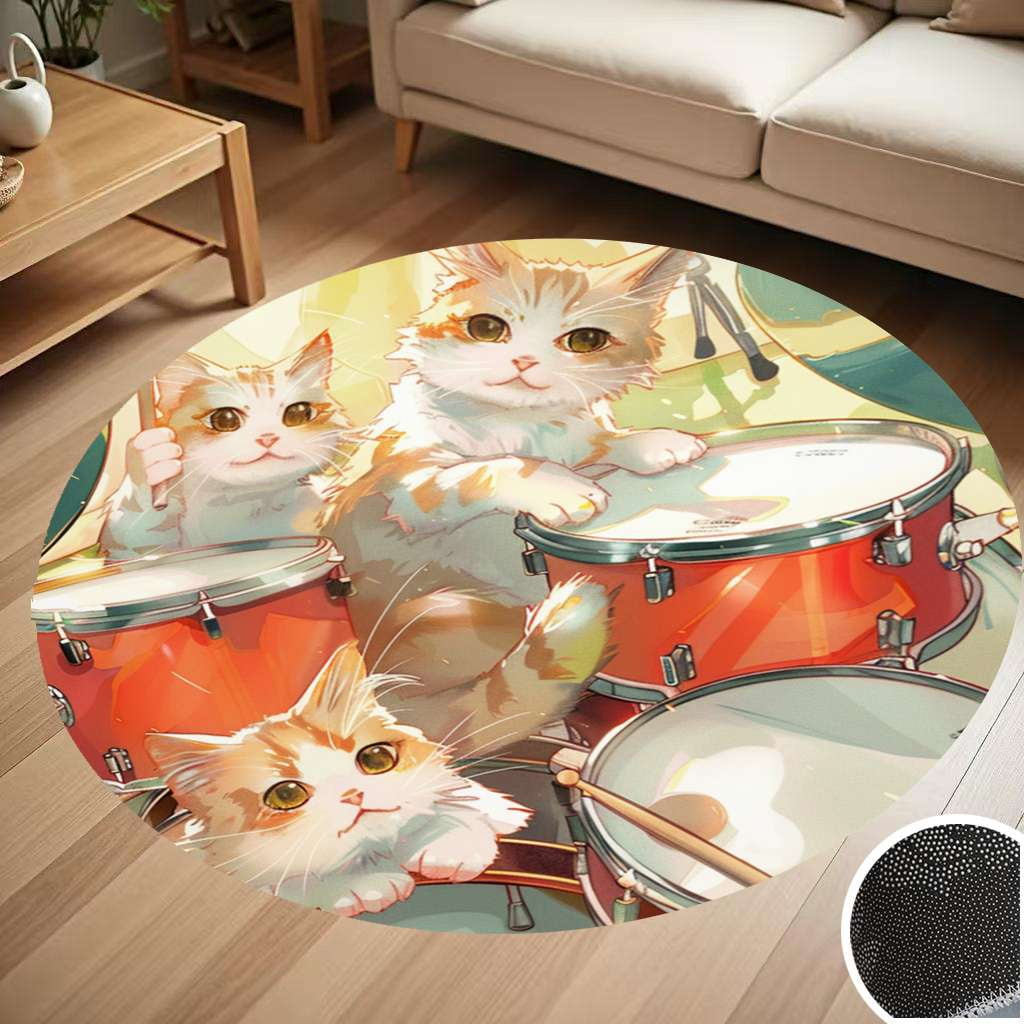 Funny Drummer Cat Drums Round Carpet Living Room Bedroom Home ...