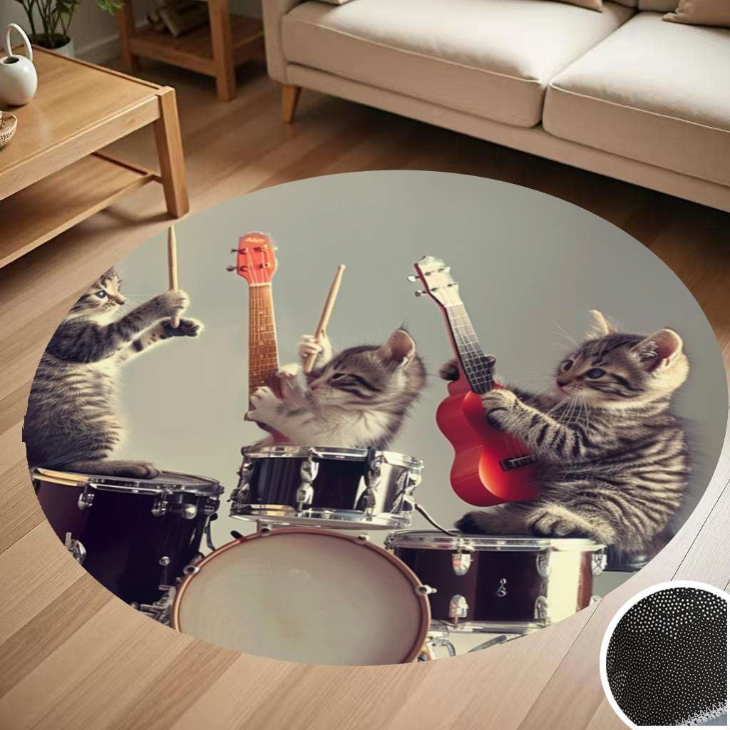 Funny Drummer Cat Drums Round Carpet Living Room Bedroom Home ...
