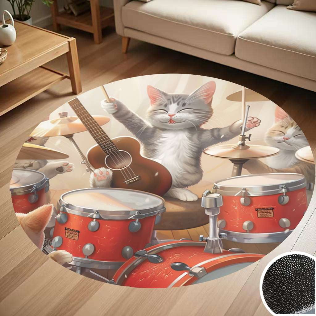 Funny Drummer Cat Drums Round Carpet Living Room Bedroom Home ...