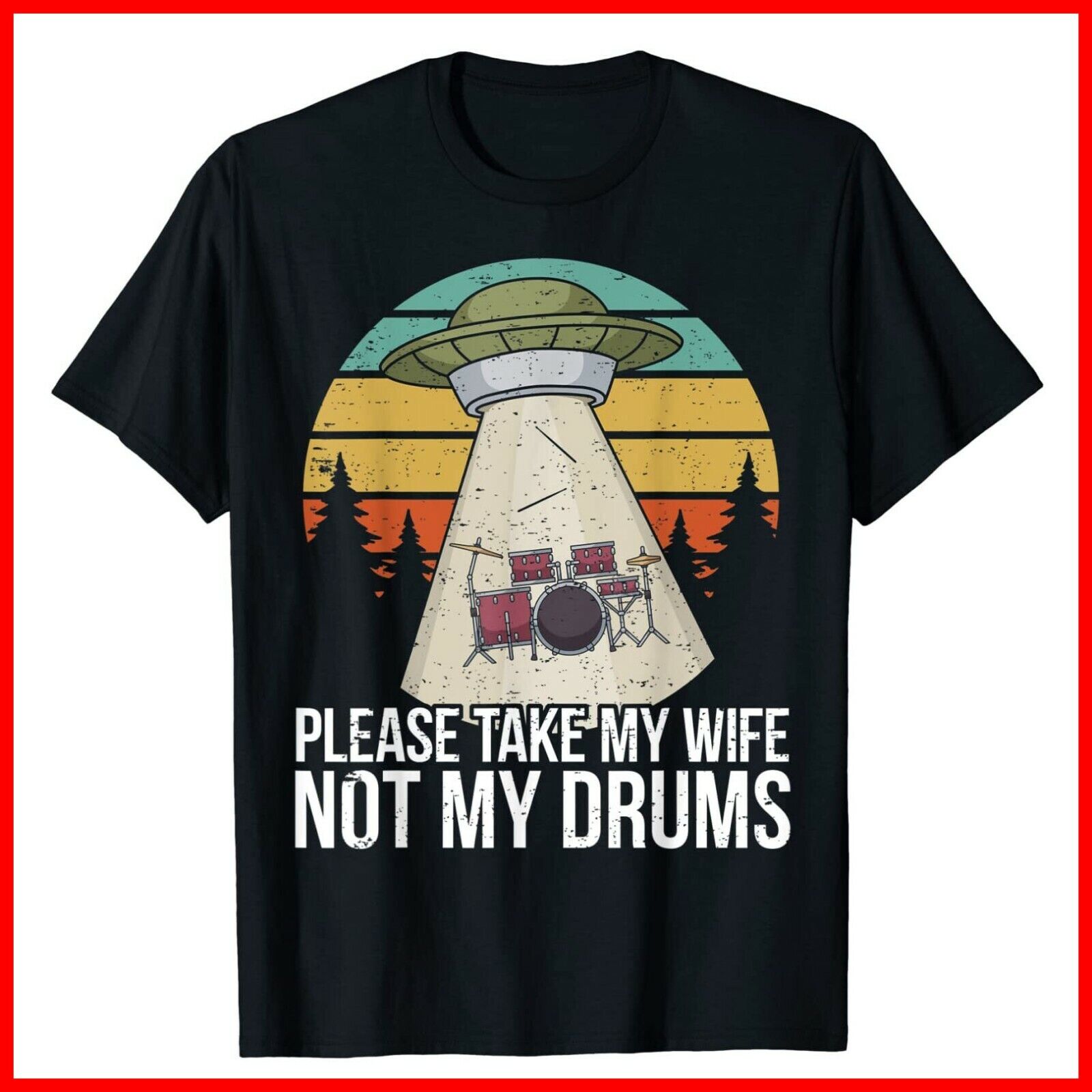 Funny Drummer Drumming Drum Kit Percussion I Wife Ufo Aliens Black T ...