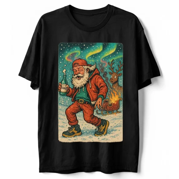 Funny Drunk Old Man Modern Hip Hop Eggnog Christmas Lights Graphic Unisex T-Shirt, up to Size ...