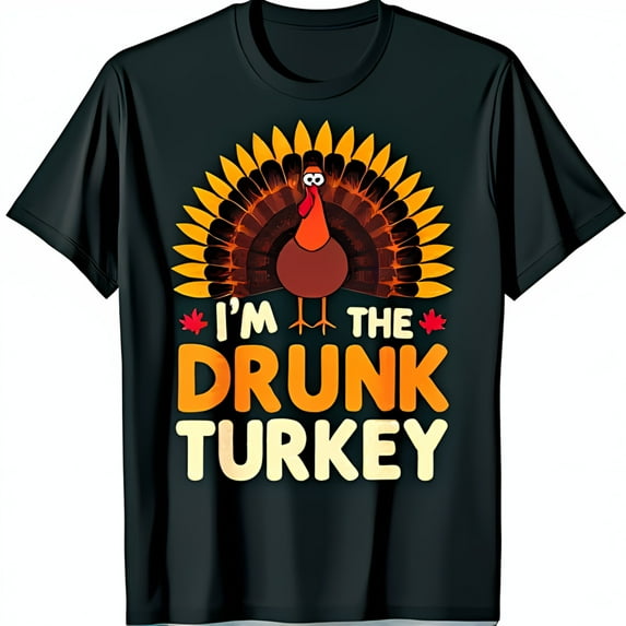 Funny Drunk Turkey Cartoon T-Shirt for Thanksgiving Black Tee with ...