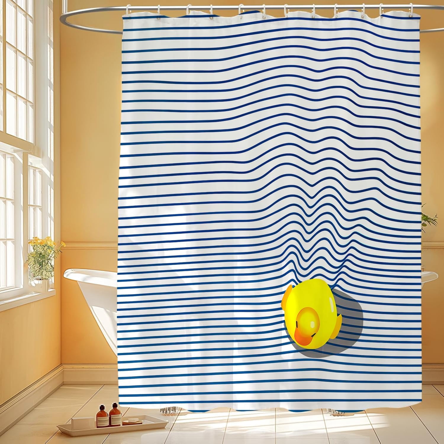 Funny Duck Shower Curtain Yellow Rubber Ducky Bathroom Curtains Cute ...