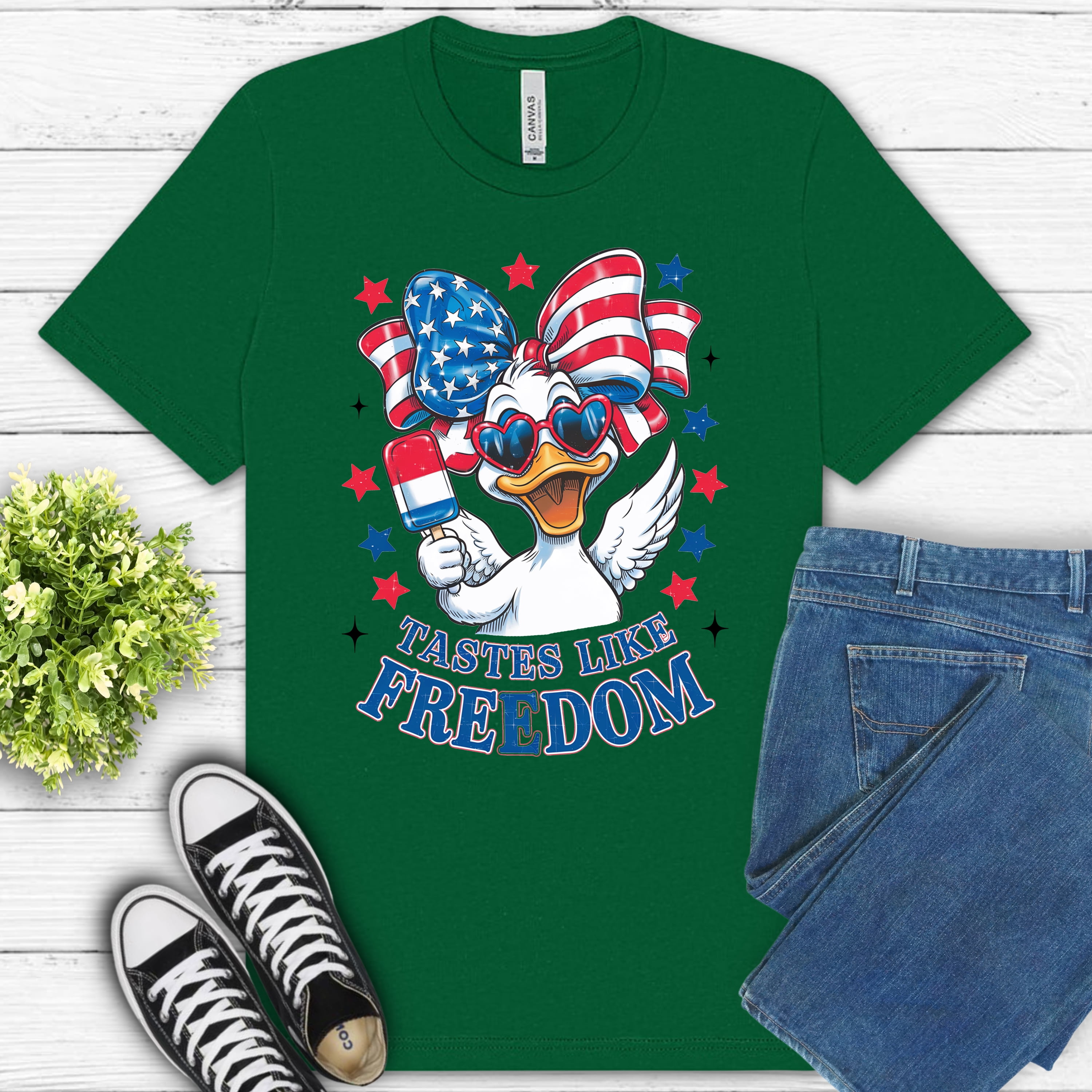 Funny Duck Tastes Like Freedom T-Shirt, Patriotic Ice Cream Graphic Tee ...