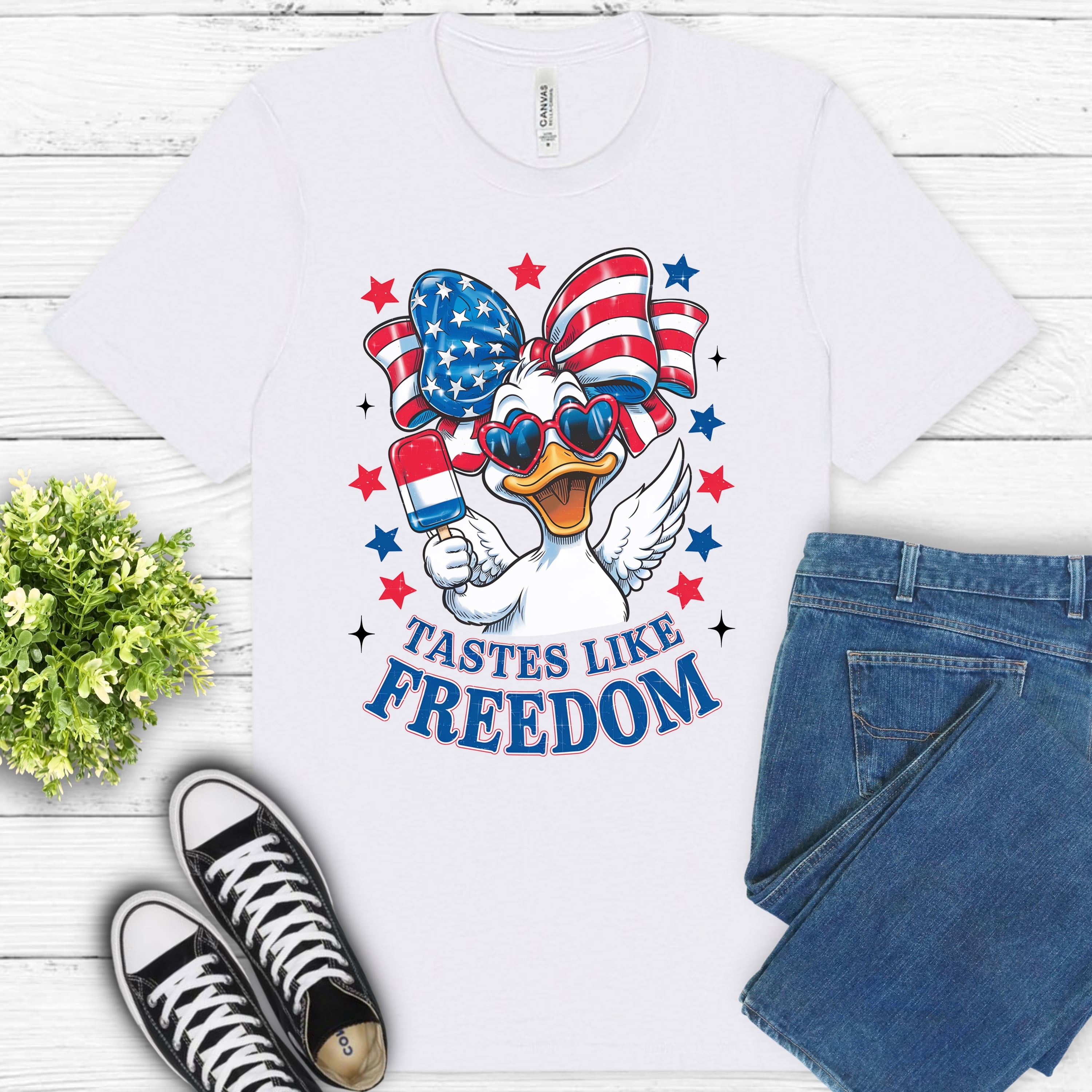 Funny Duck Tastes Like Freedom T-Shirt, Patriotic Ice Cream Graphic Tee ...