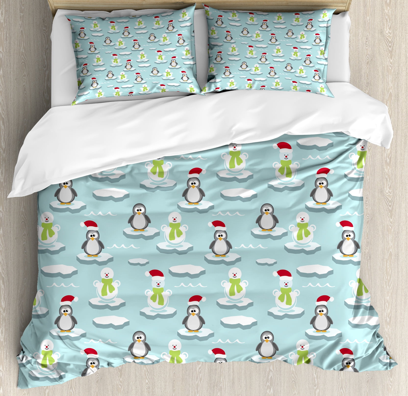 Funny Duvet Cover Set, Penguins and Snowmans on Ice Floes Antarctica ...