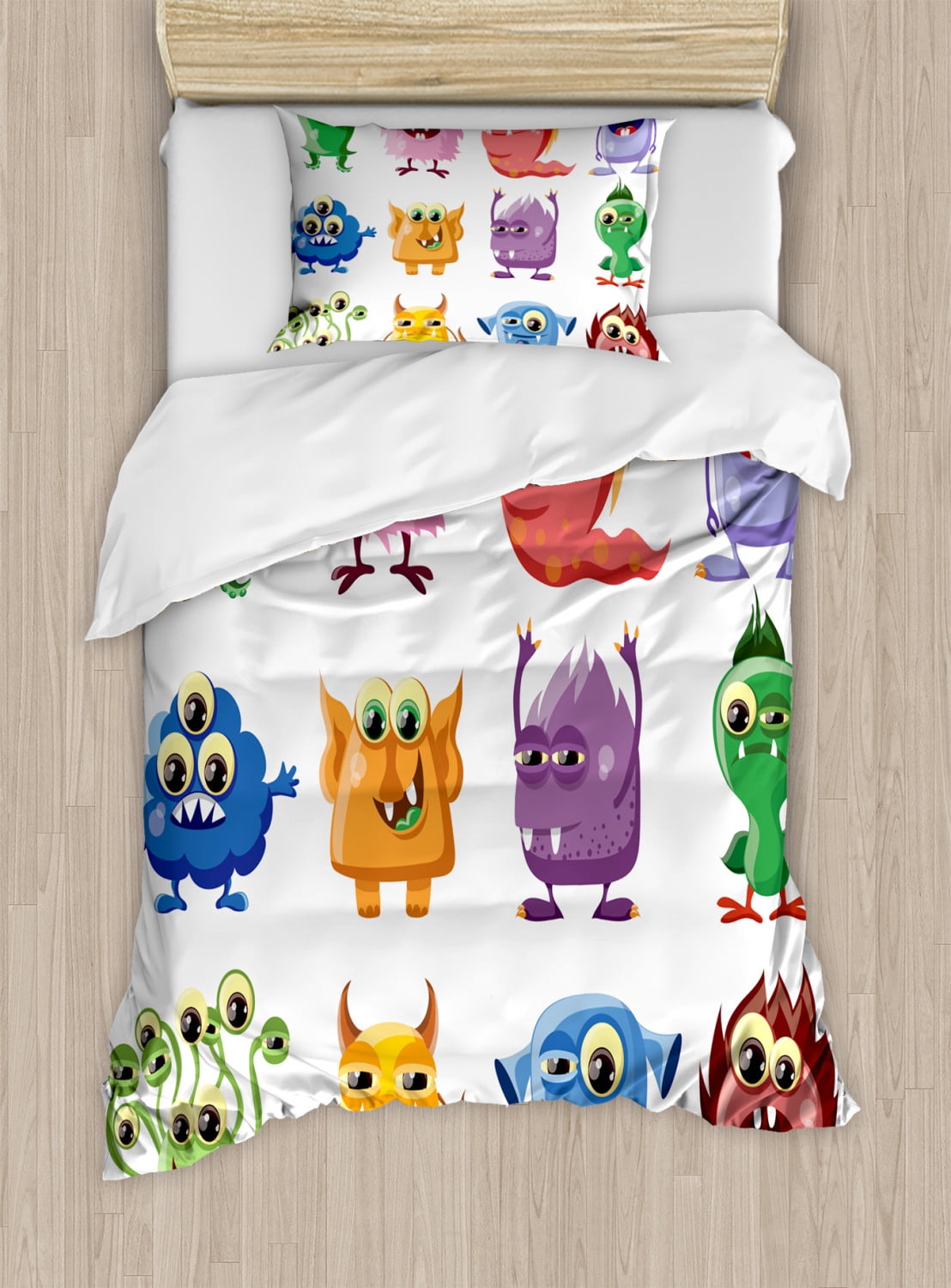 Funny Duvet Cover Set Twin Size, Animated Bacteria Aliens Theme Germ ...