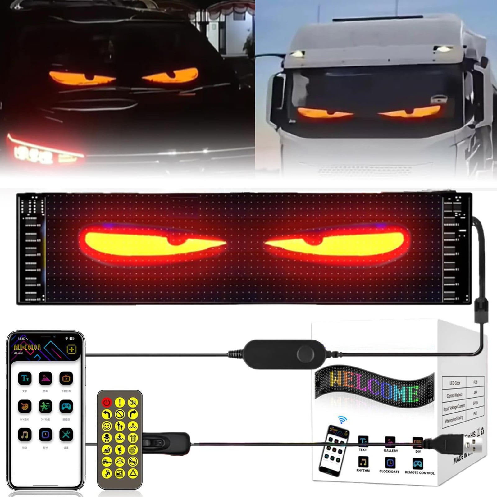 Funny Dynamic LED Sign Eye Lights,7"x3" Colorful Flexible Eye Lamp Soft ...