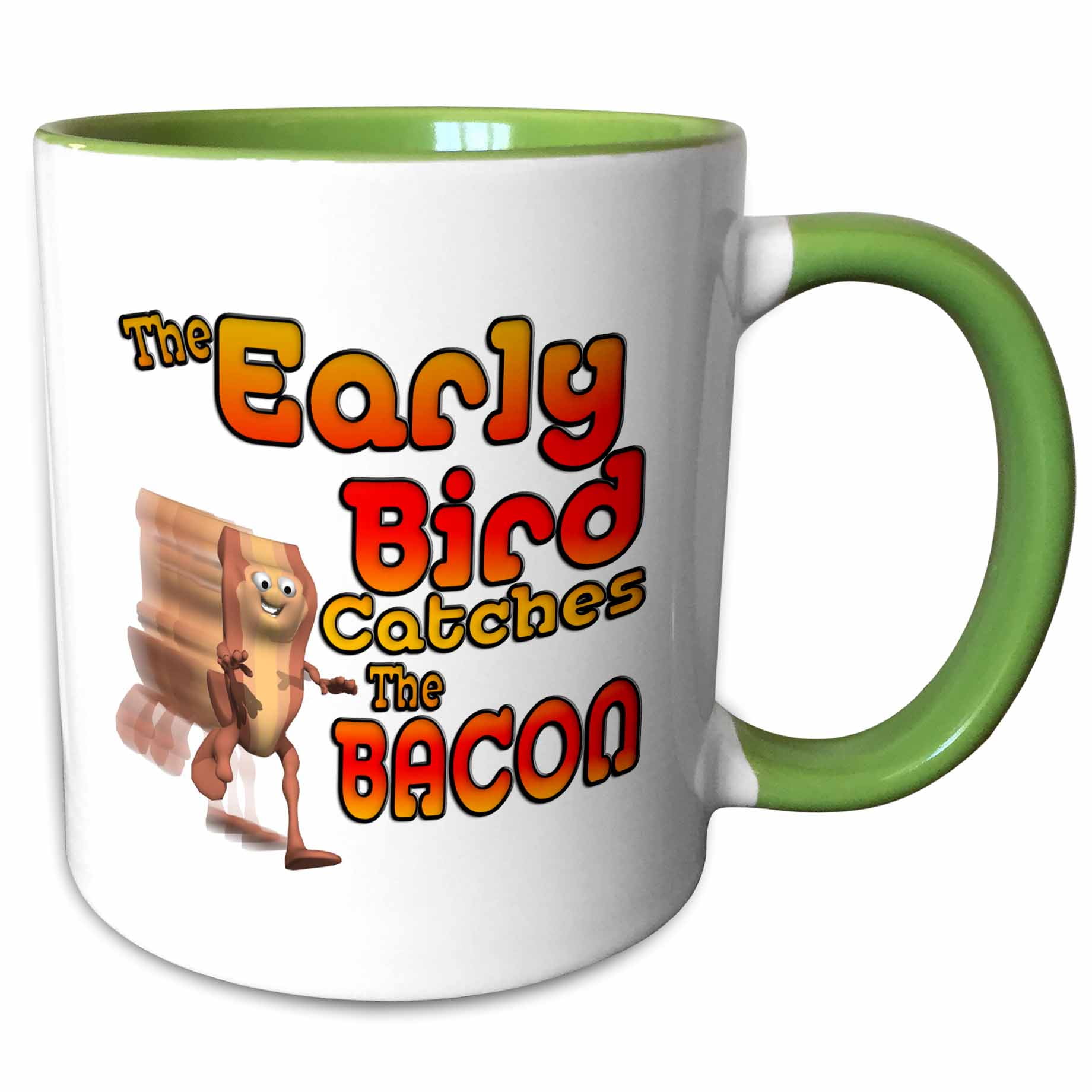 3drose, Funny Early Bird Catches the Bacon, 11oz Two-tone Green Mug ...